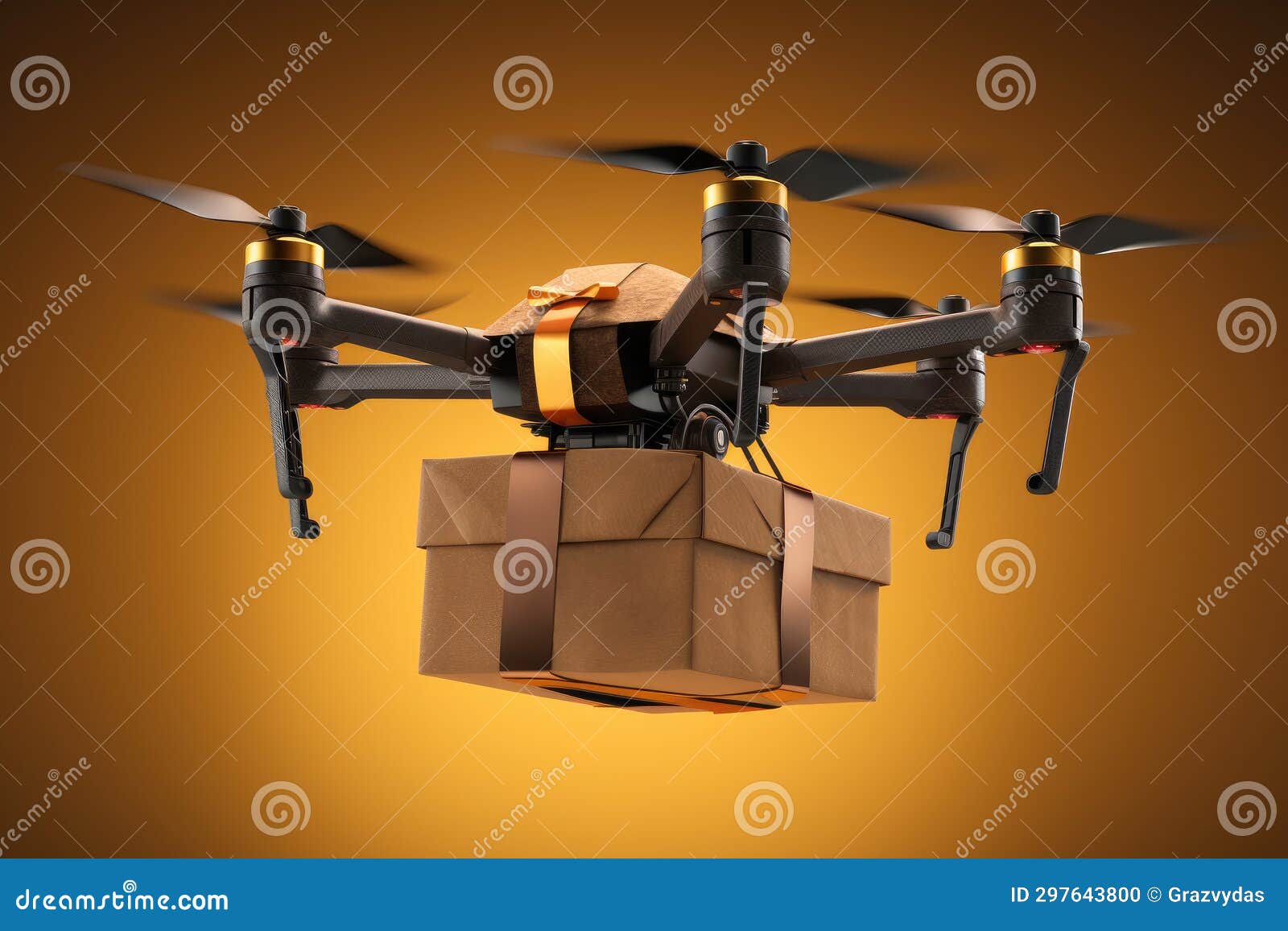 Drone Fast Delivery Concept, Two Quadcopters Flying With Cityscape ...