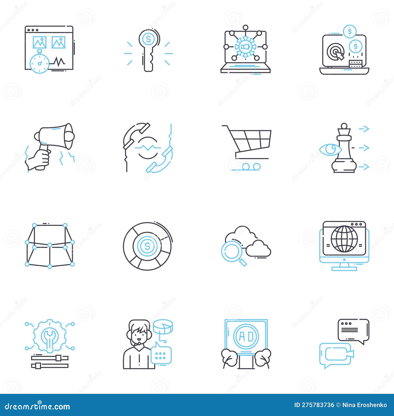 Technological Teamwork Linear Icons Set. Collaboration, Synergy ...