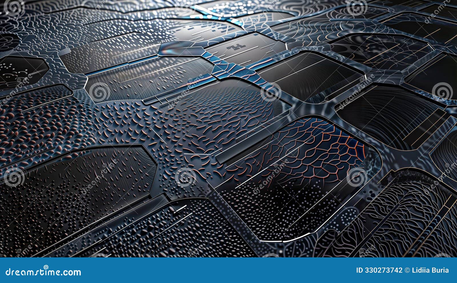 Futuristic Metallic Cells: Dark Hexagonal Landscape with Glowing Edges ...