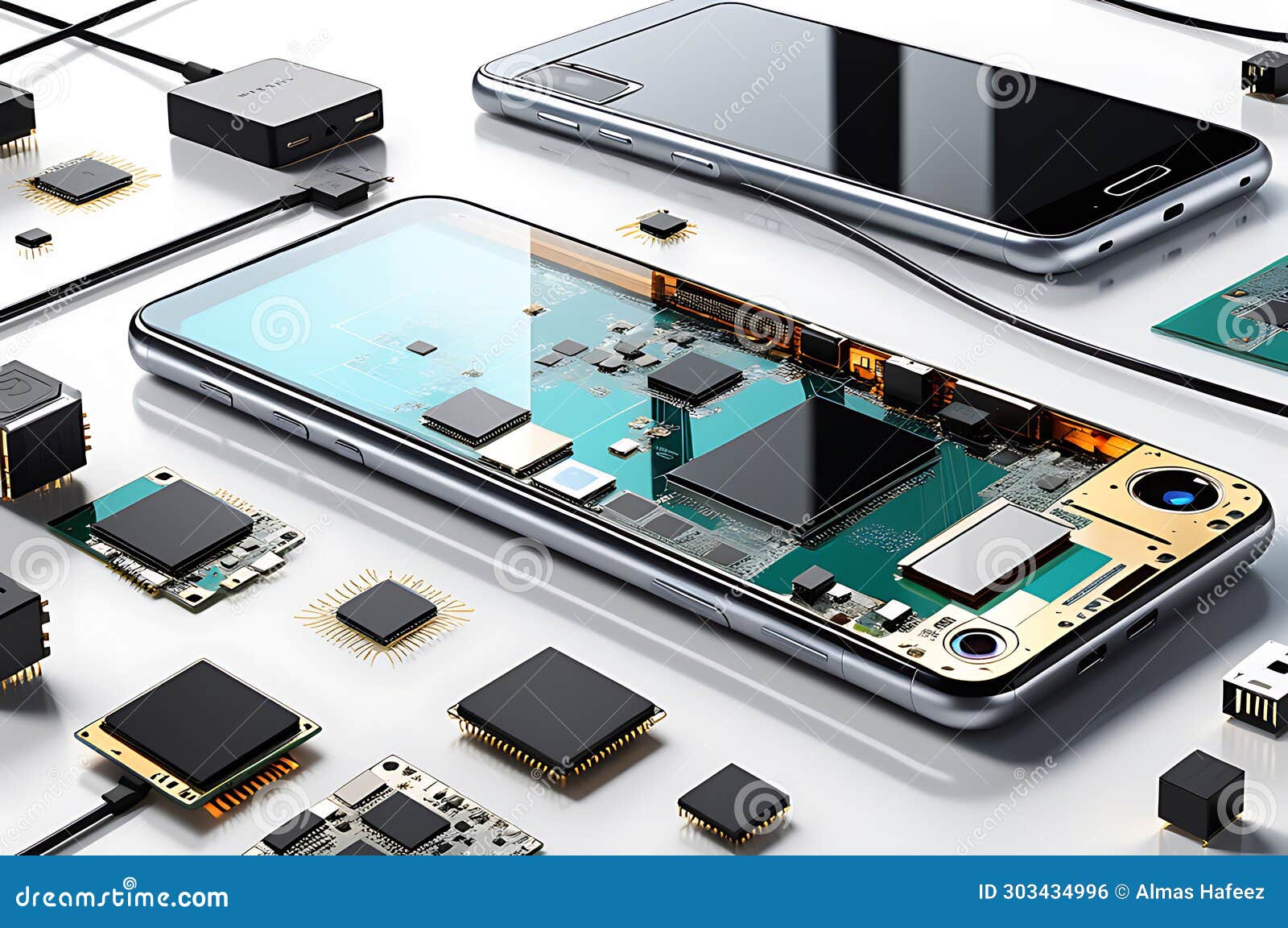 Technological Unveiling: Smartphone Disassembled Components Spread Out ...