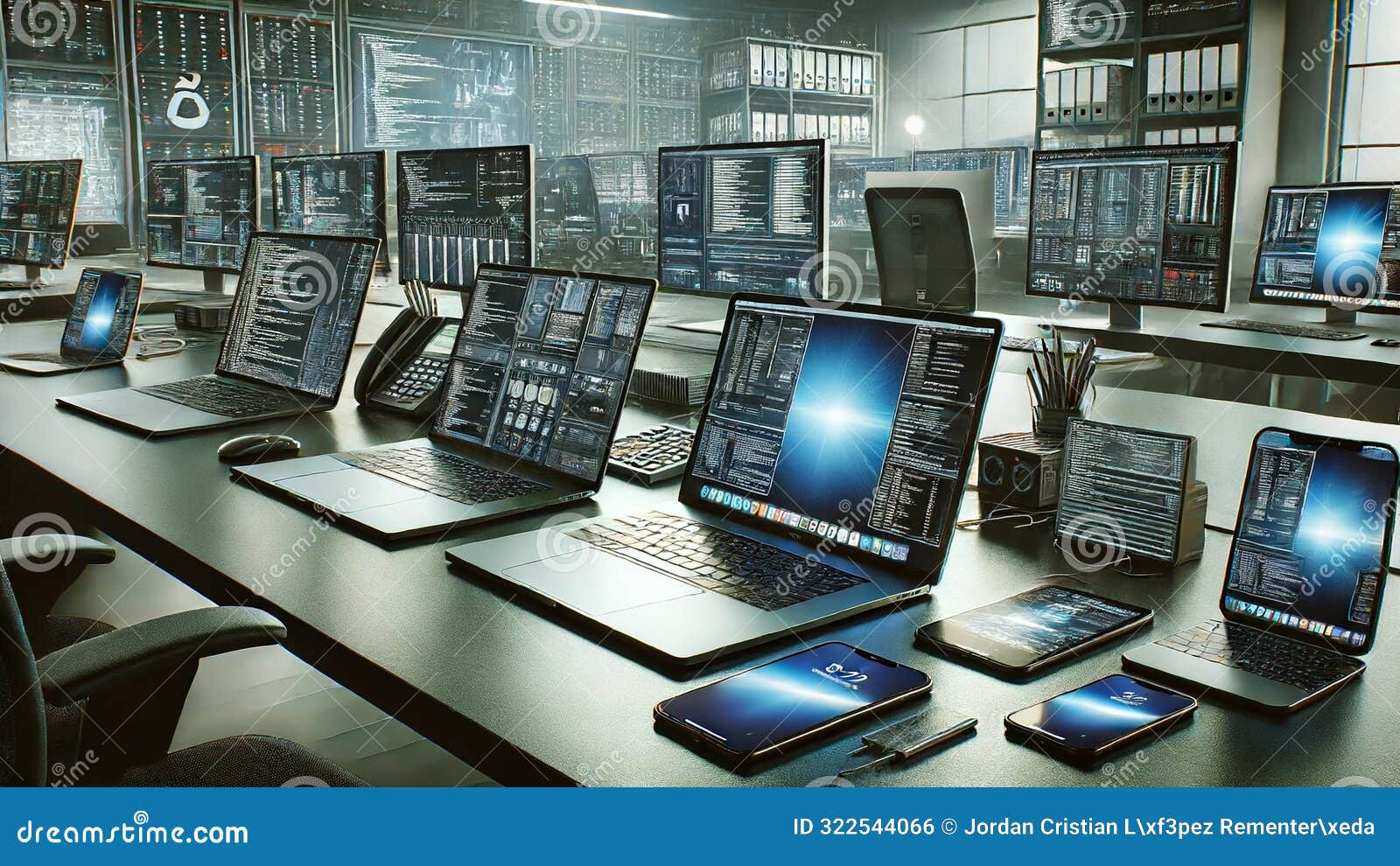 Technological Workspace with Laptops and Smartphones Stock Illustration ...