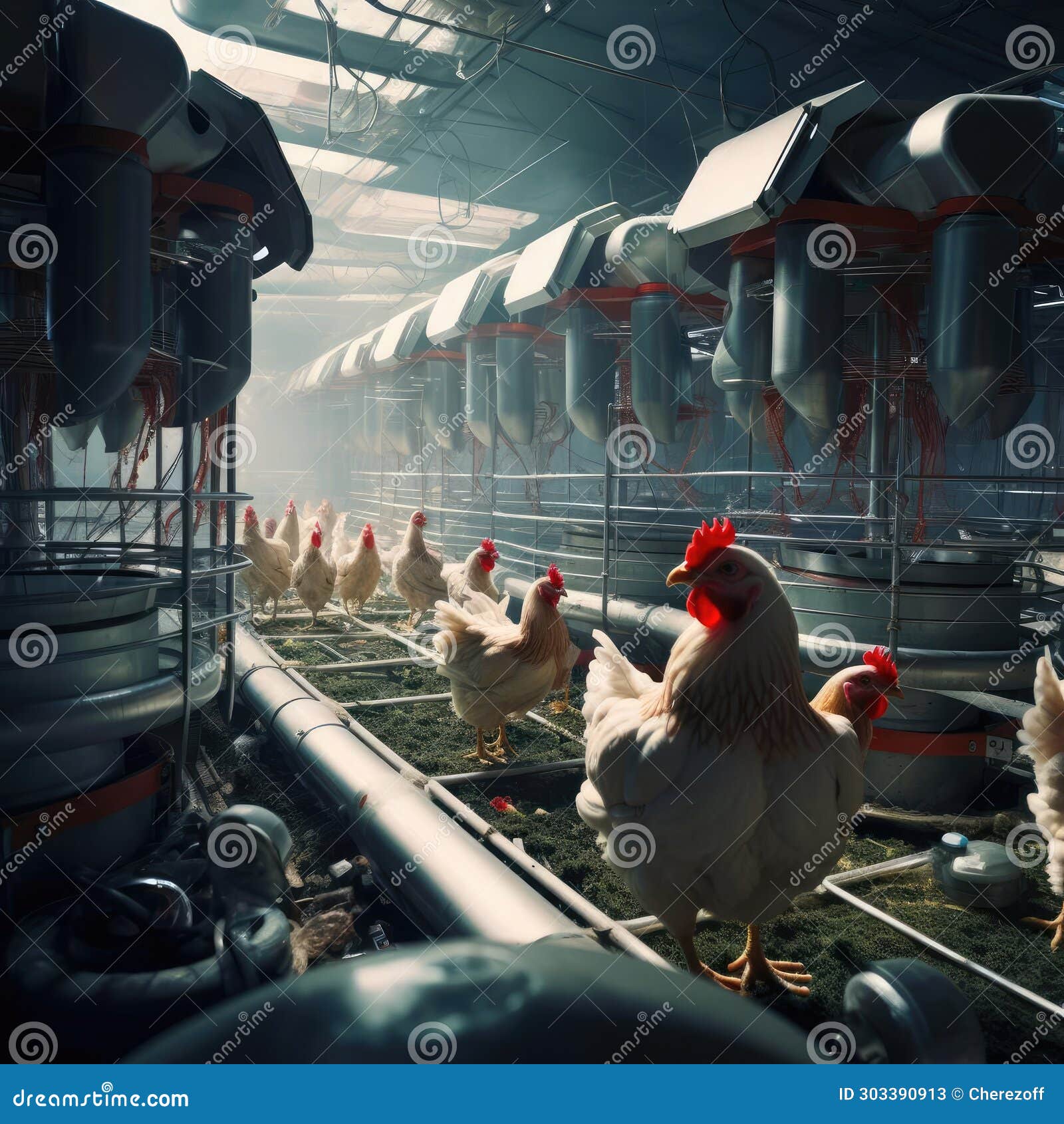 Chicken With Wifi On Smart Farm. Advanced Technology With Real-time ...