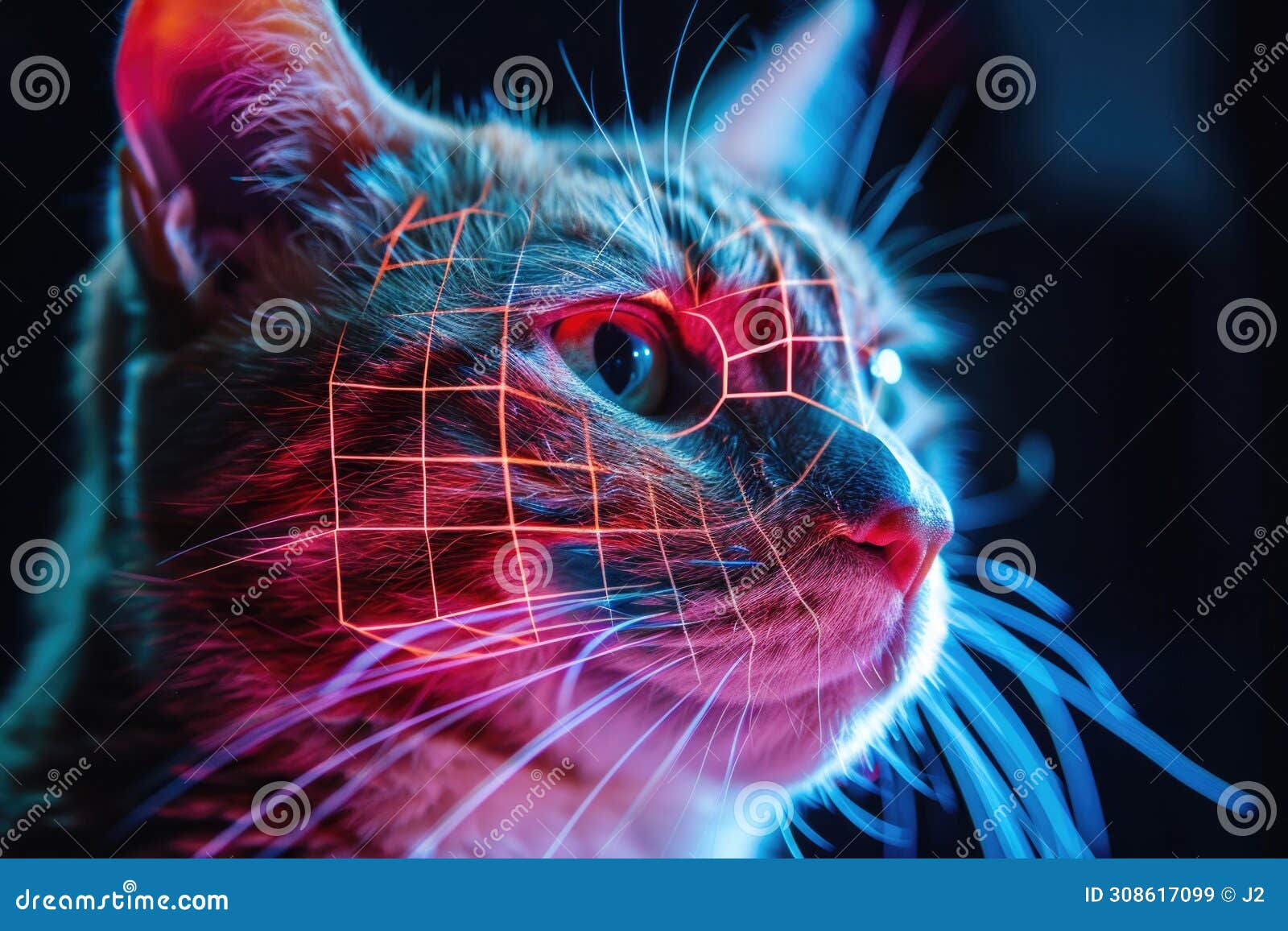 Technologically Enhanced Cat with Glowing Network Connections ...