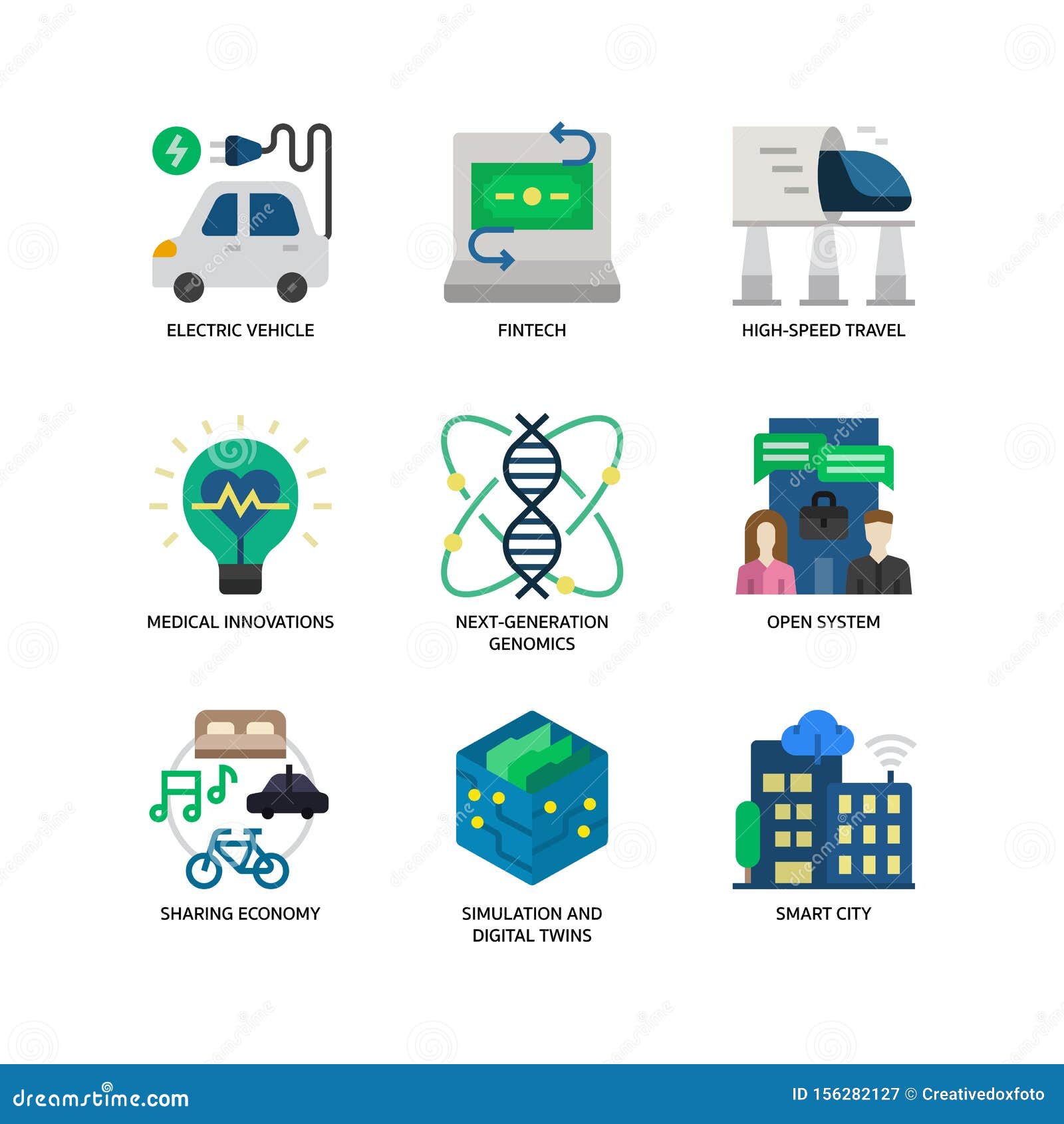 Technologies Disruption Icon Set Stock Vector - Illustration of digital ...