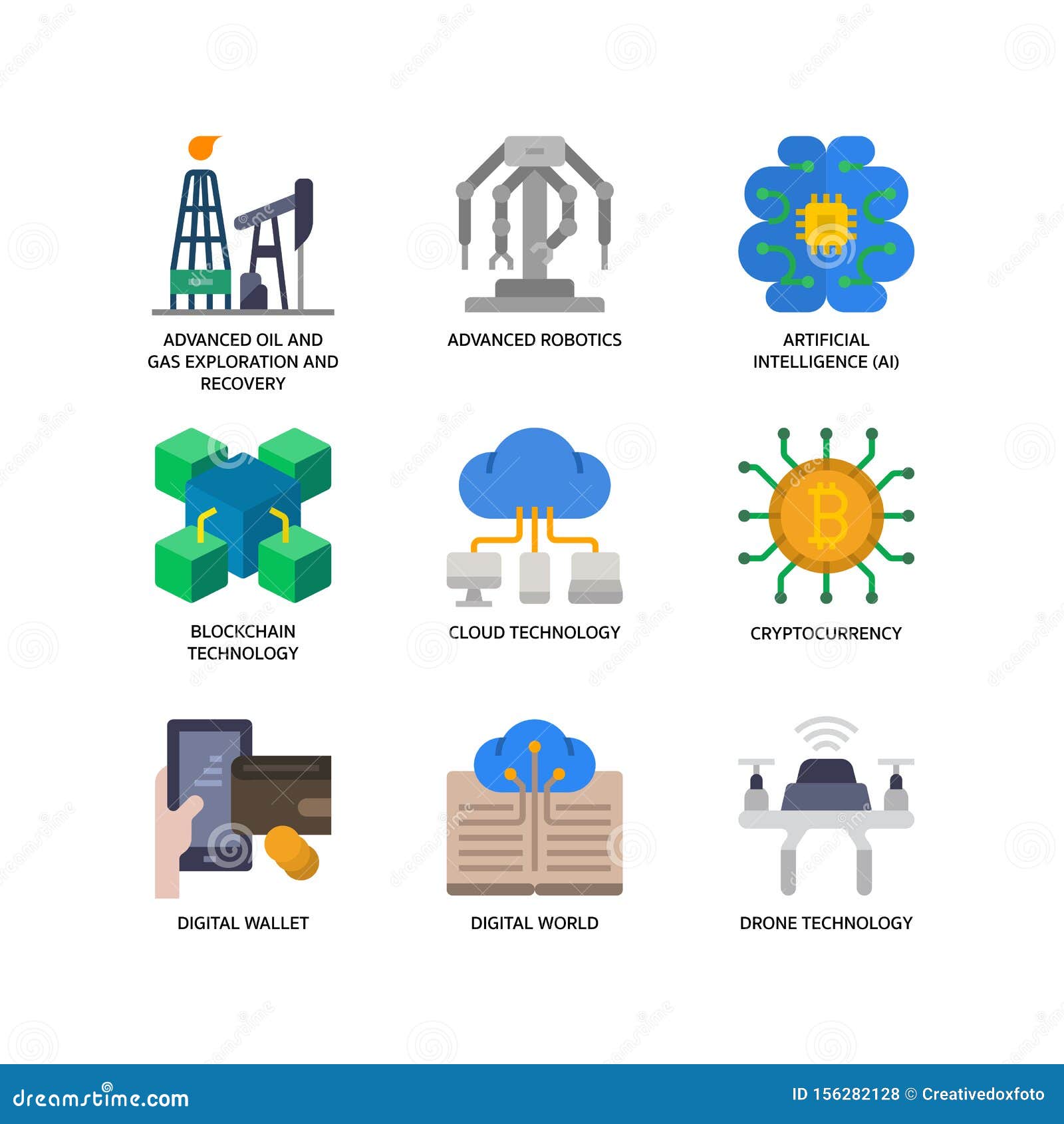 Technologies Disruption Icon Set Stock Vector - Illustration of digital ...