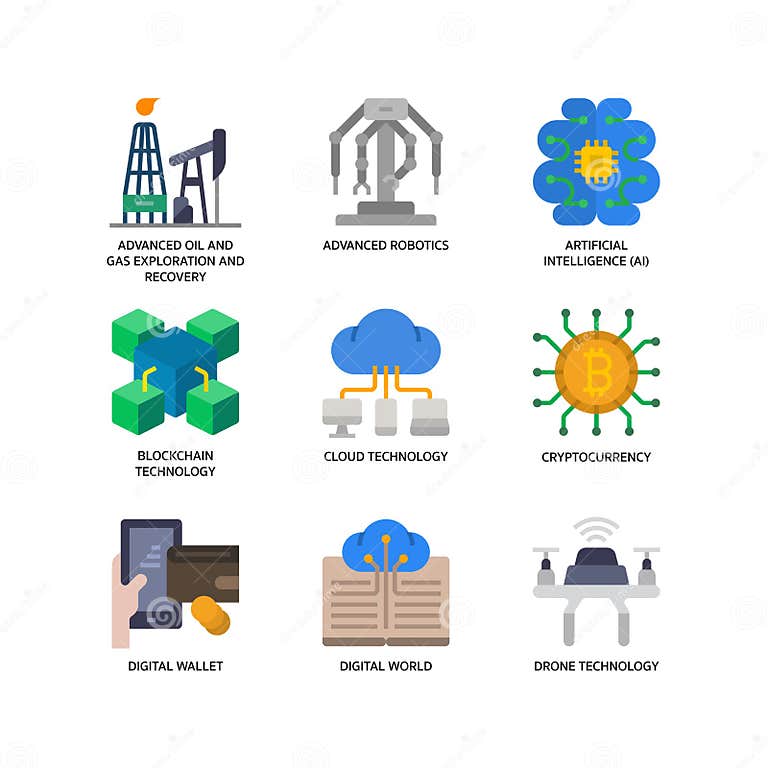 Technologies Disruption Icon Set Stock Vector - Illustration of digital ...