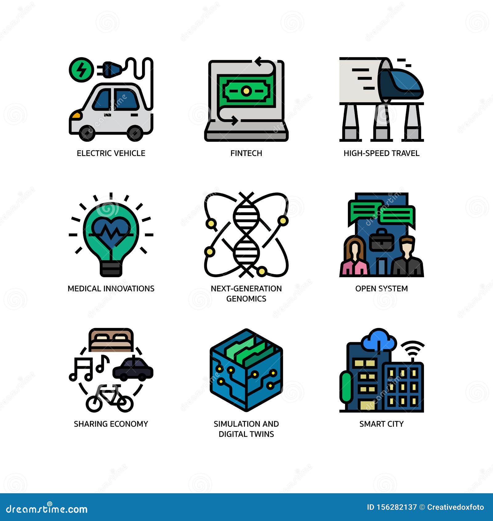 Technologies Disruption Icon Set Stock Vector - Illustration of smart ...