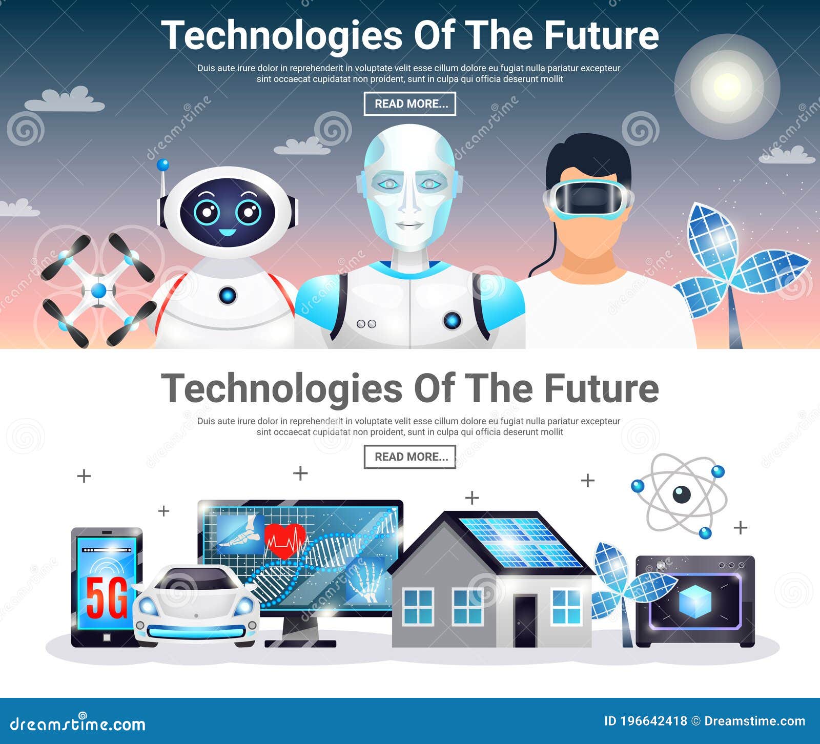 Technologies of Future Horizontal Banners Stock Vector - Illustration ...