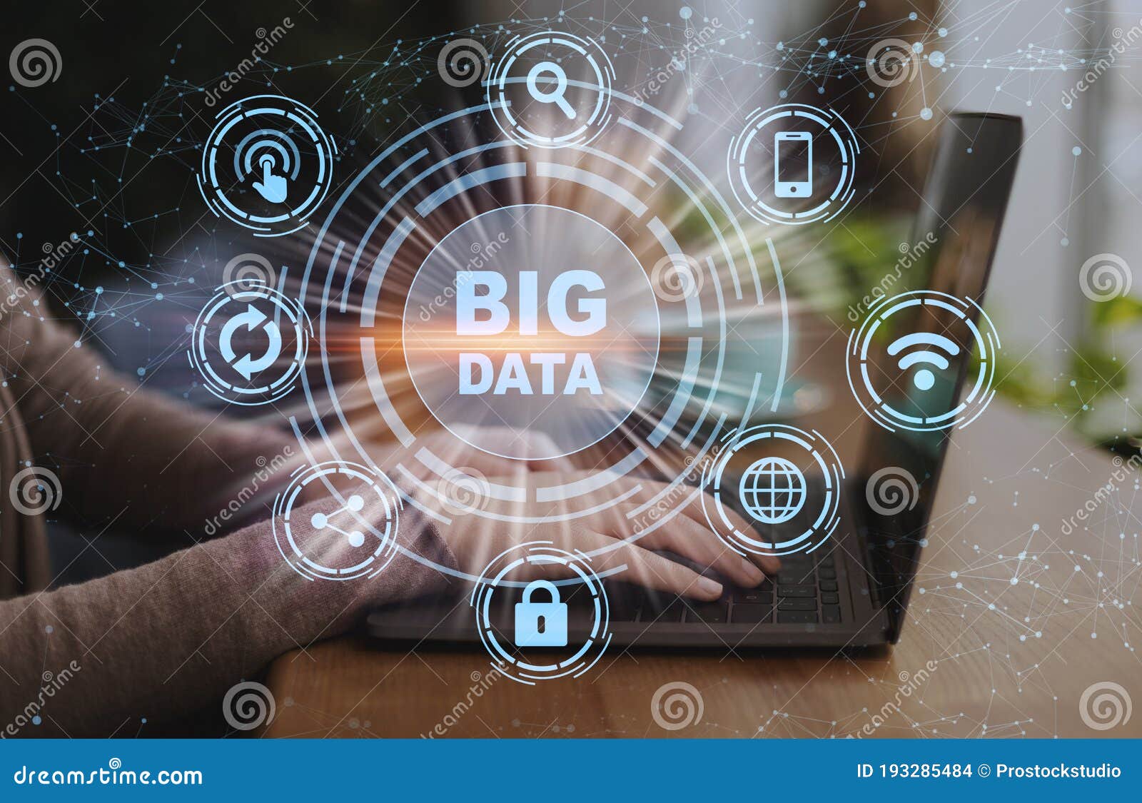 Technologies and Innovations. Big Data Analyst Working on Laptop at ...