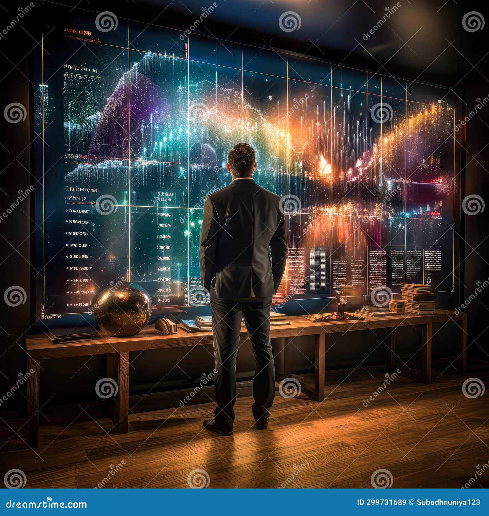 Technologist Working with Big Data on Holographic Screen To Develop New ...