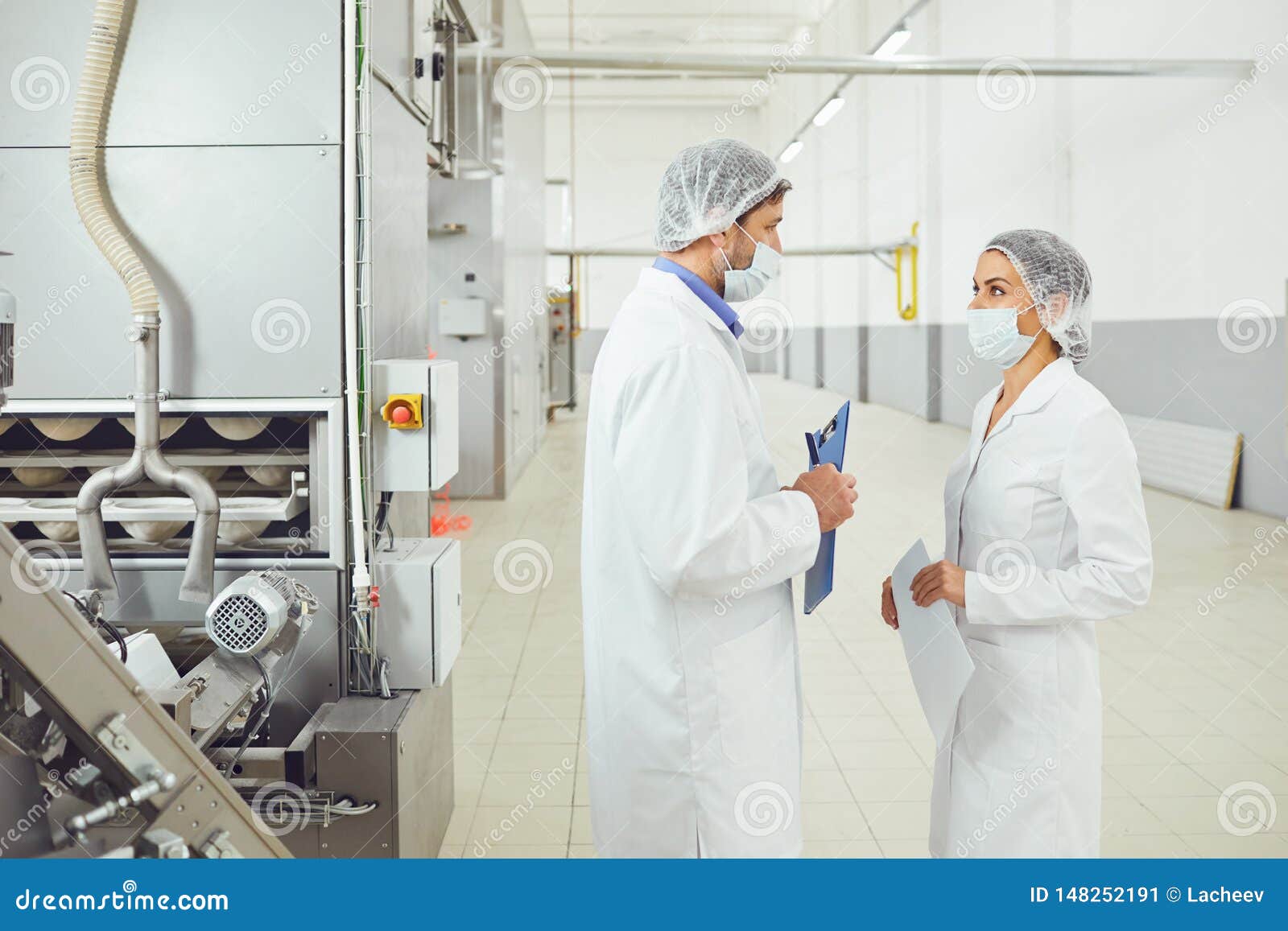 Technologists Inspector in Masks at Food Factory. Stock Image - Image ...
