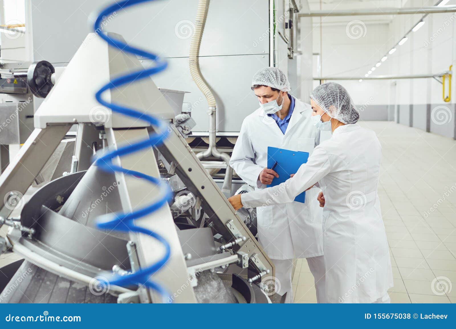 Technologists Inspector in Masks at Food Factory. Stock Photo - Image ...