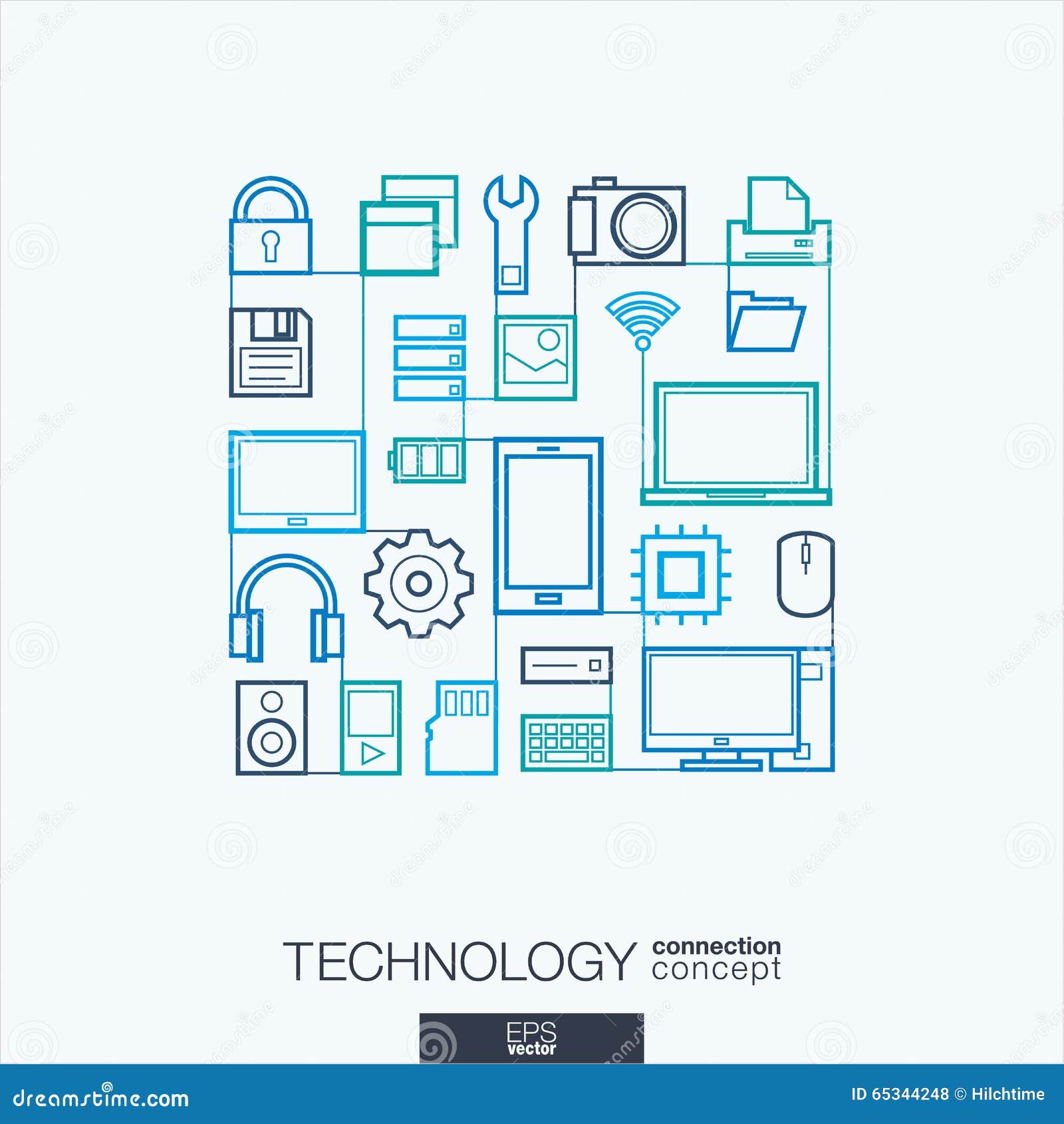 Technology Abstract Background, Integrated Thin Line Symbols. Stock ...