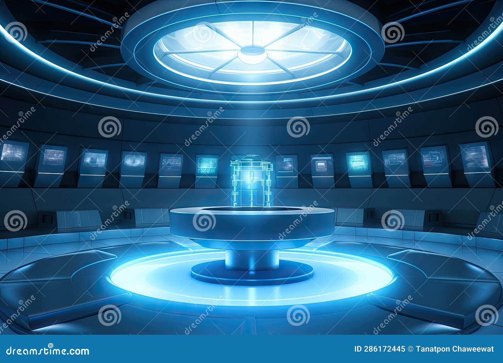 Sci-fi Hi-tech Stage Collection In Glowing HUD. Hologram Portal Cyborg ...