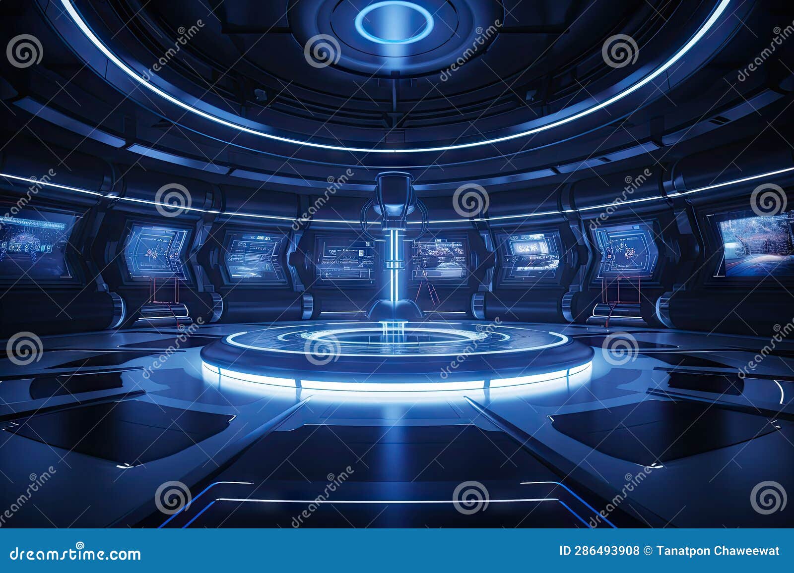 Sci-fi Hi-tech Stage Collection In Glowing HUD. Hologram Portal Cyborg ...