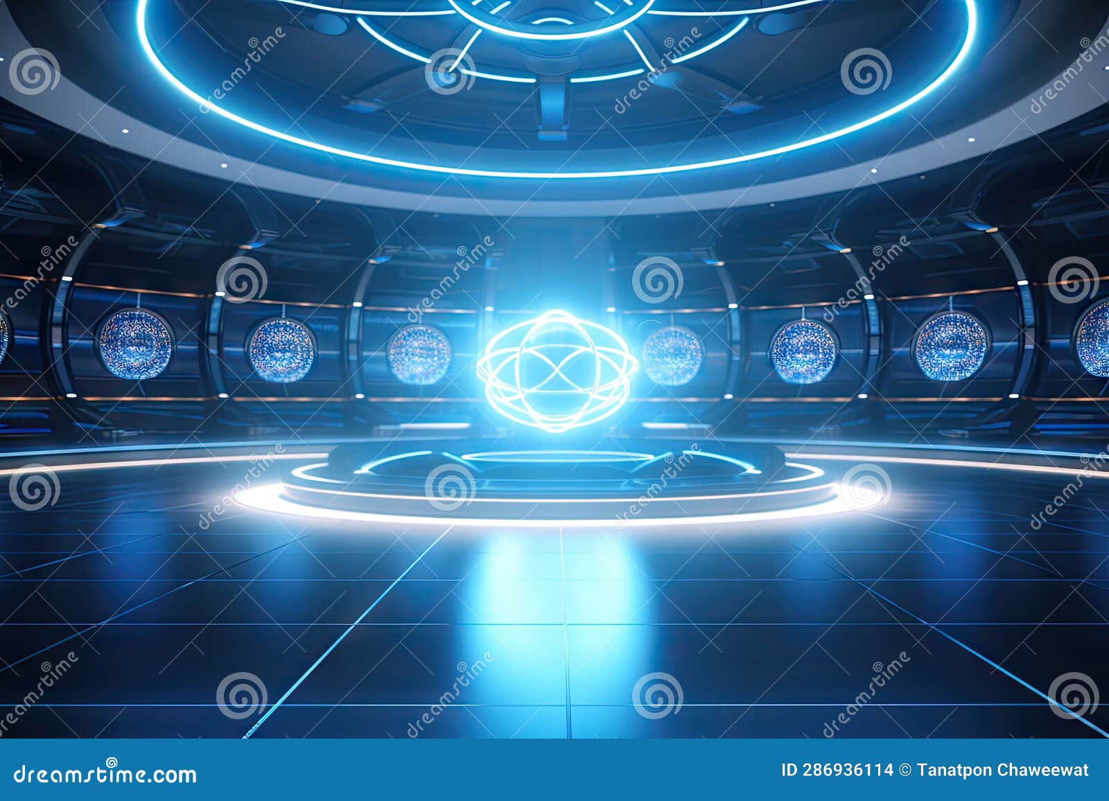 Technology Abstract Blue Hi-tech Stage Display Background, Empty Space ...