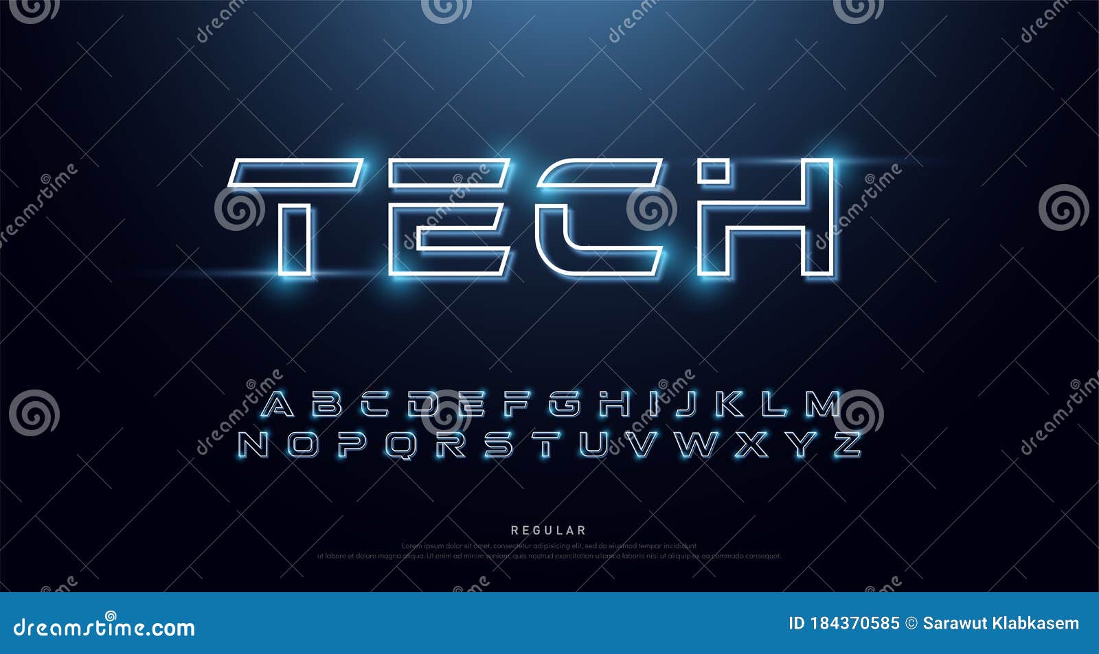 Technology Abstract Neon Font and Alphabet. Techno Effect Logo Designs ...