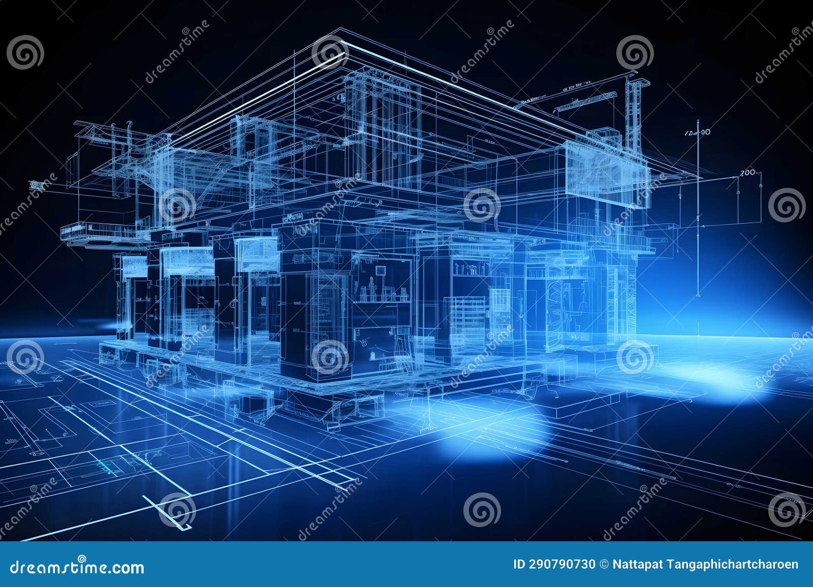 Technology Background Blueprint Building 3d Perspective Scan Line ...