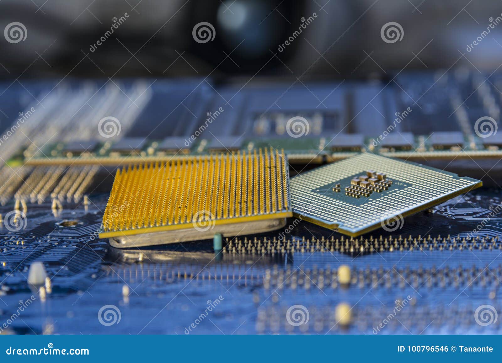 Technology Background with Computer Processors CPU Concept Blue Circuit ...