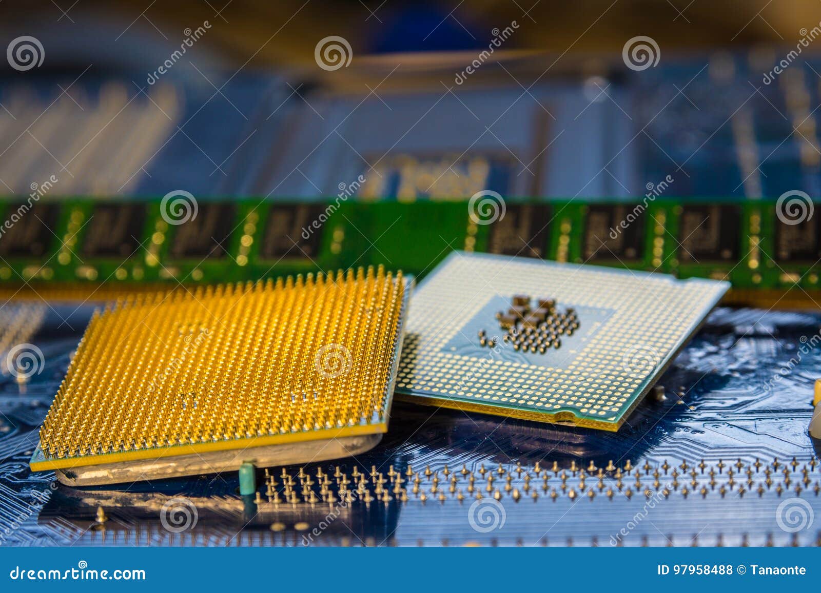 Technology Background with Computer Processors CPU Concept Blue Circuit ...