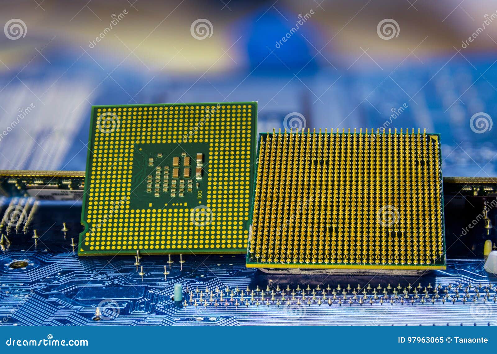Technology Background with Computer Processors CPU Concept Blue Circuit ...