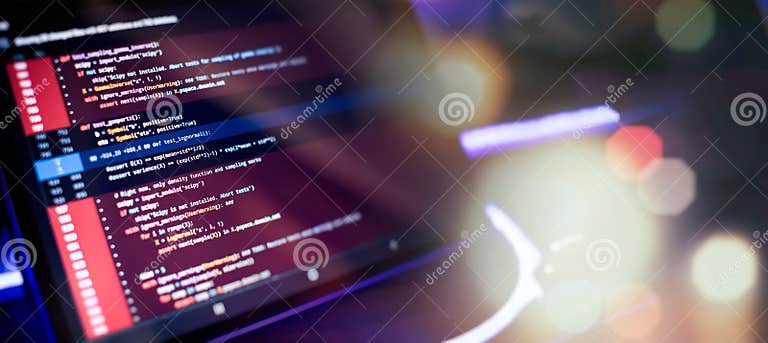 Technology Background. Computer Script. Programming Code Abstract Screen of Software Developer ...