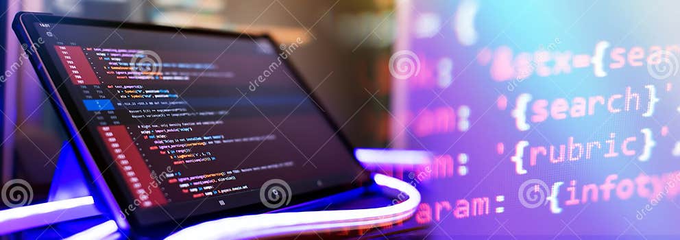 Technology Background. Computer Script. Programming Code Abstract Screen of Software Developer ...