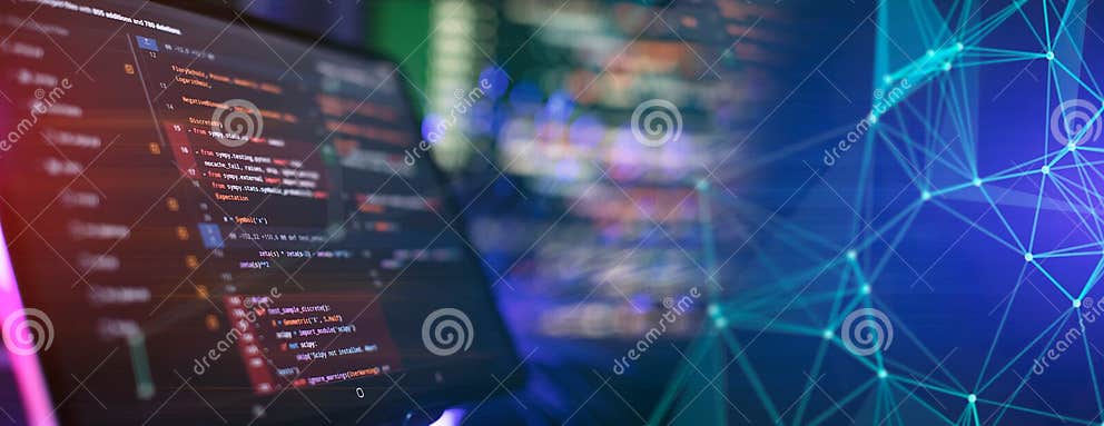Technology Background. Computer Script. Programming Code Abstract Screen of Software Developer ...