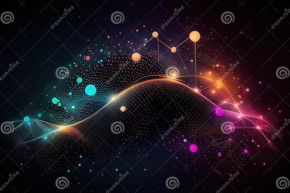 Technology Background with Connected Colorful Dots on Abstract Background. Digital Data and ...