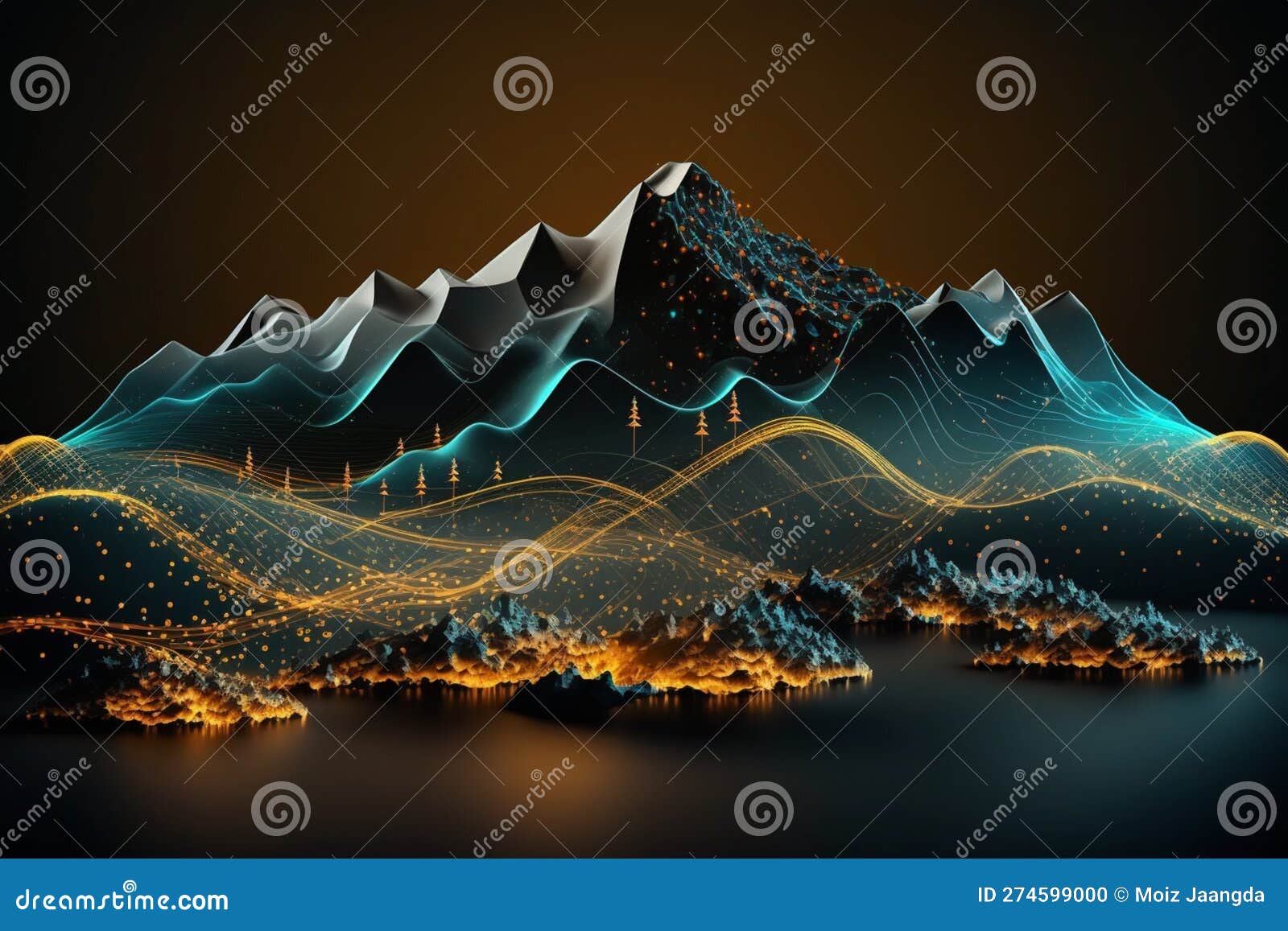Technology Background with Connected Dots on 3D Wave Landscape Stock ...
