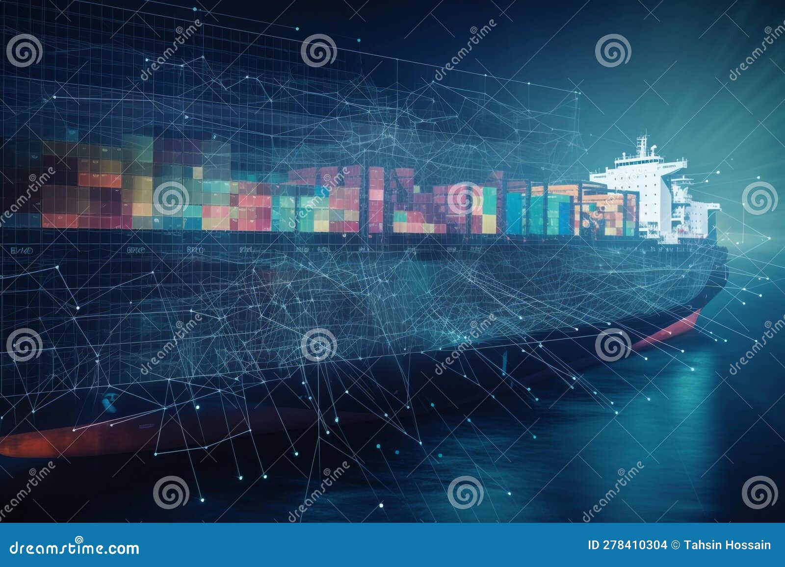 Technology Background Container Cargo Ship Global Business Logistics ...