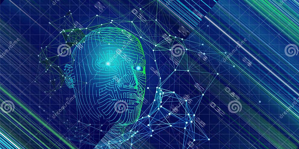 Technology Background of 3d Grid Head with Blurred Lines on Dark. AI ...