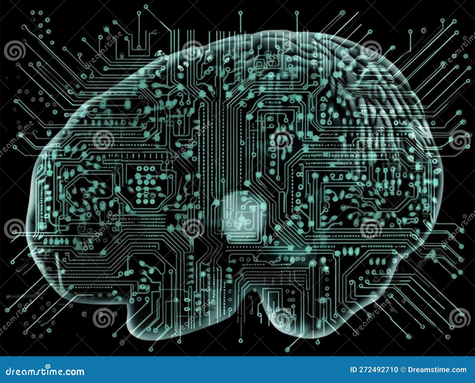Human Brain in Circuit Board, Technology Background, Represent Machine ...