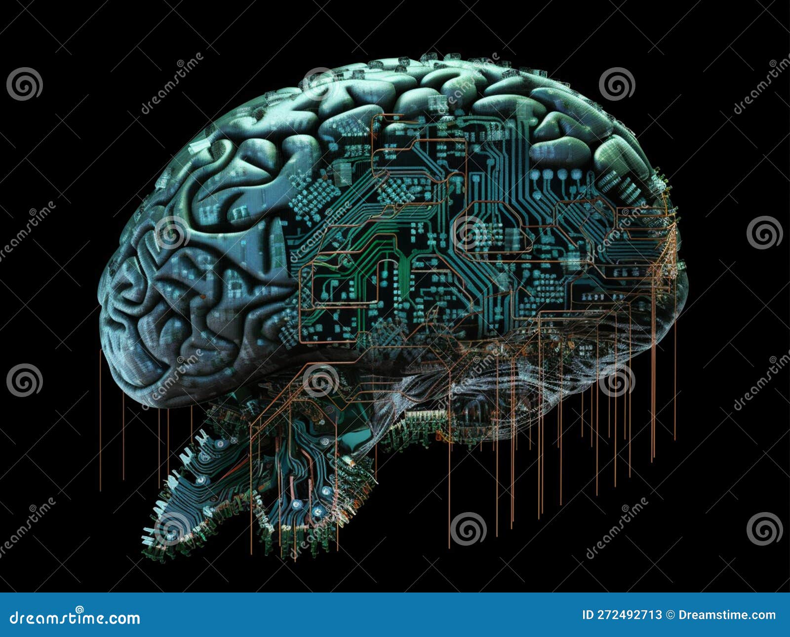 Human Brain in Circuit Board, Technology Background, Represent Machine ...
