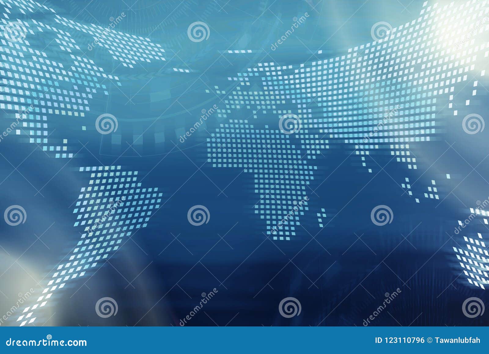 Technology Background. Digital World Map with Technology Icons O Stock ...
