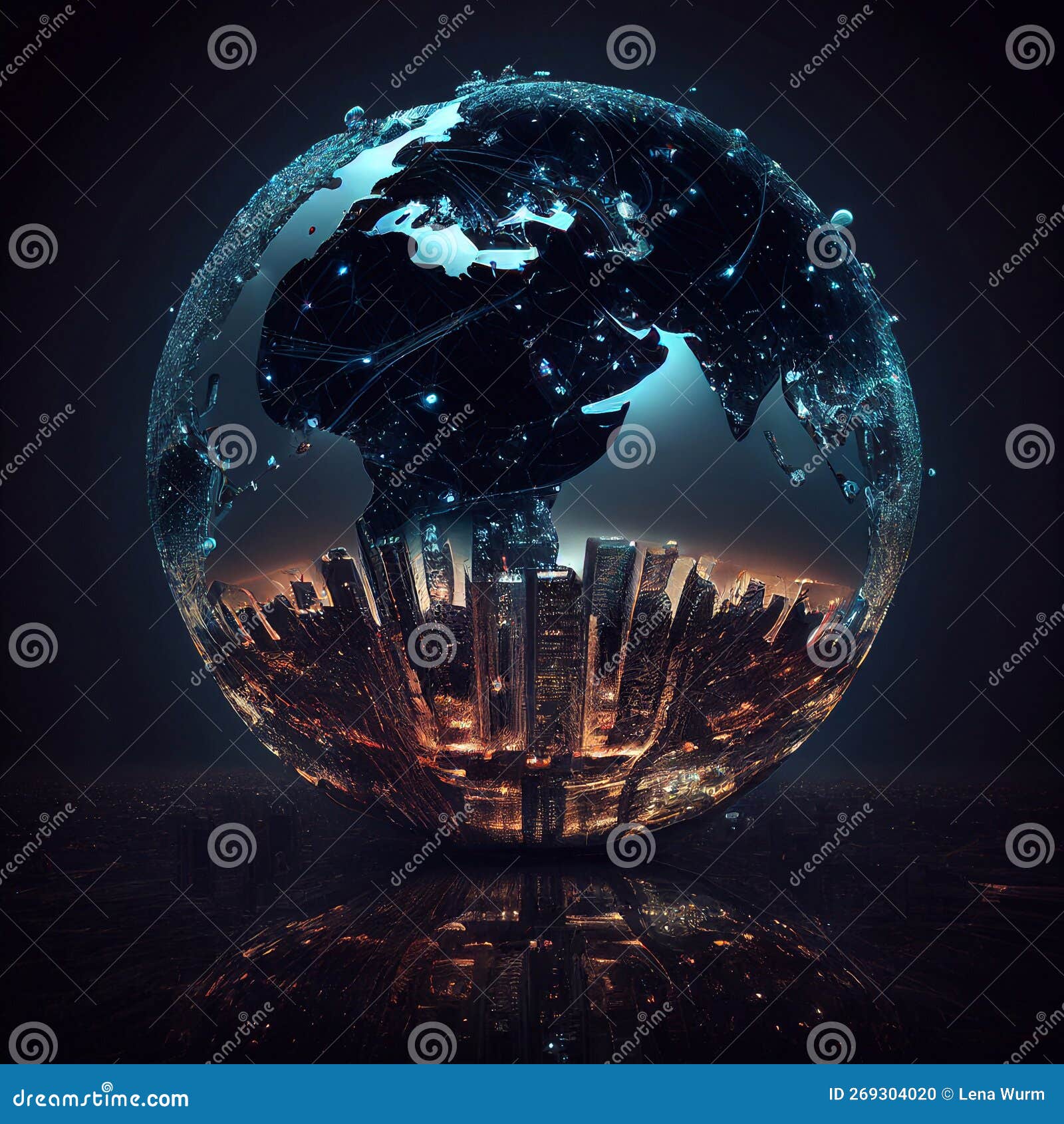 Technology Background: Earth from Space at Night Stock Illustration ...