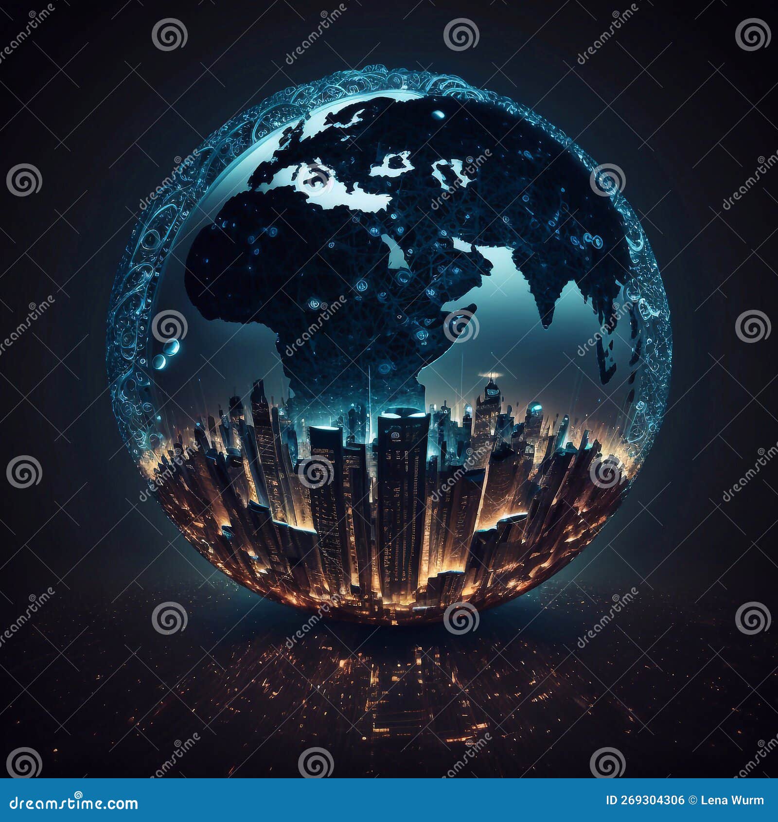 Technology Background: Earth from Space at Night Stock Illustration ...
