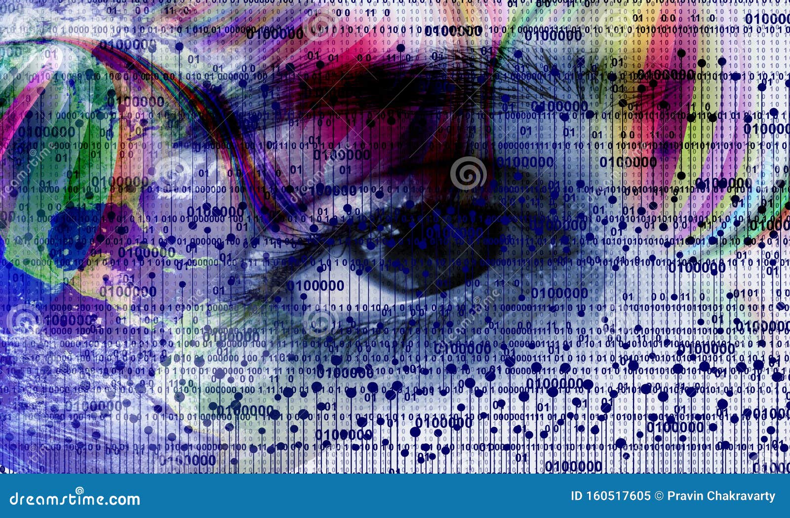 Eye Viewing Digital Information Represented by Ones and Zeros or Binary ...