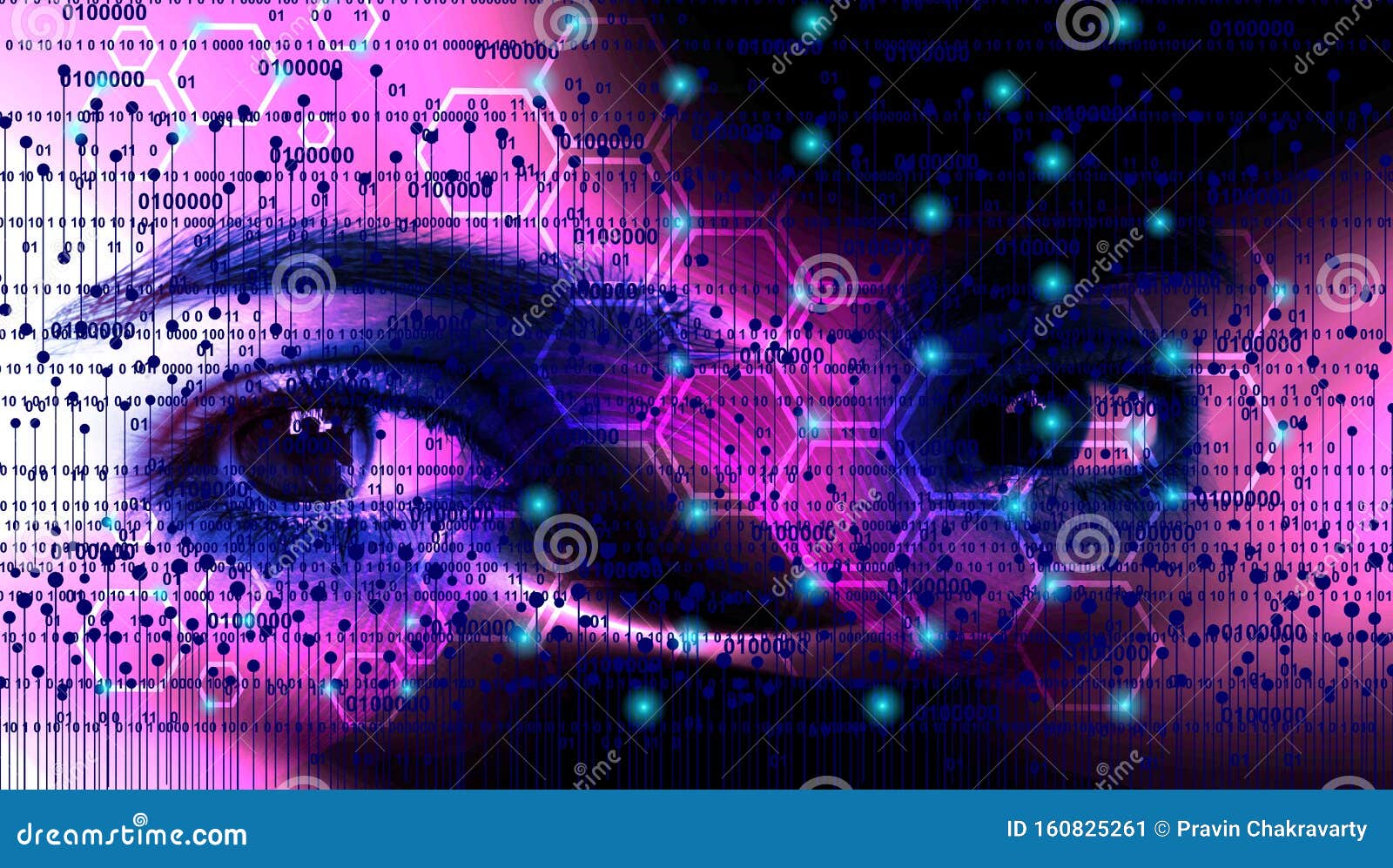 Eye Viewing Digital Information Represented by Ones and Zeros or Binary ...