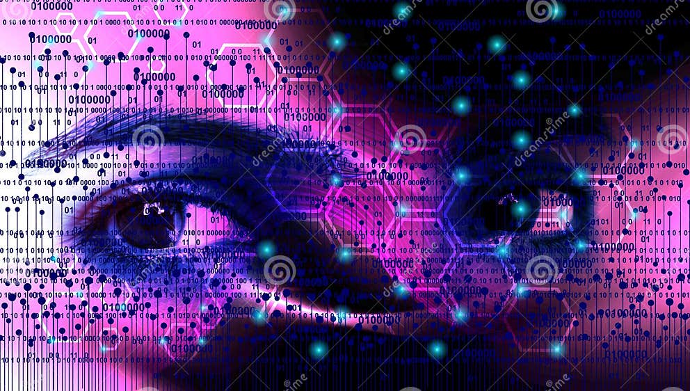 Eye Viewing Digital Information Represented by Ones and Zeros or Binary ...
