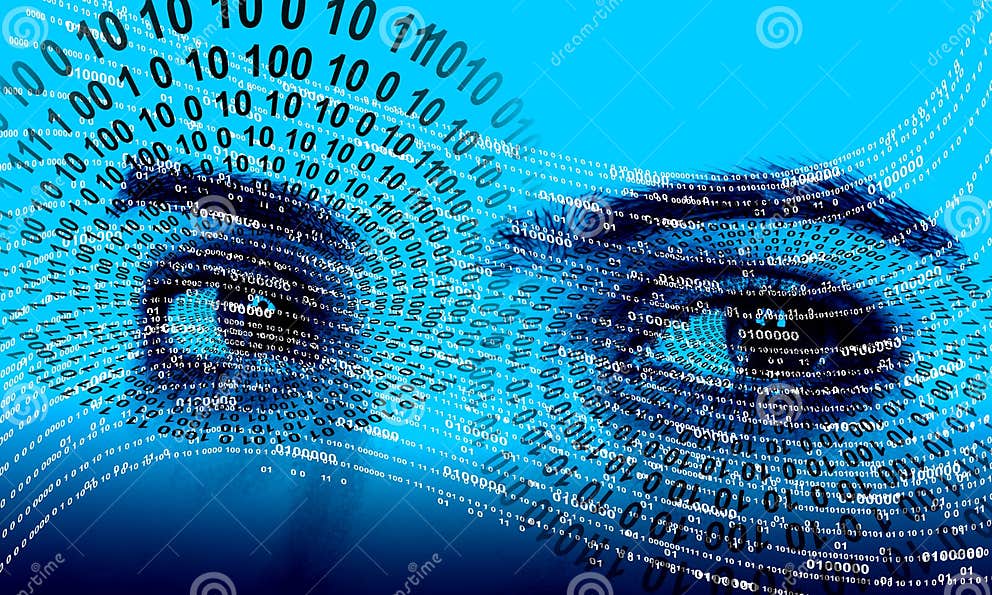 Eye Viewing Digital Information Represented by Ones and Zeros or Binary ...