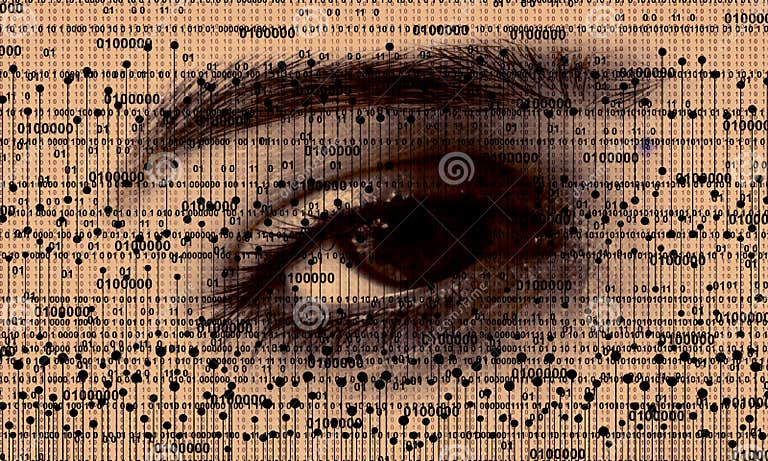 Eye Viewing Digital Information Represented by Ones and Zeros or Binary ...
