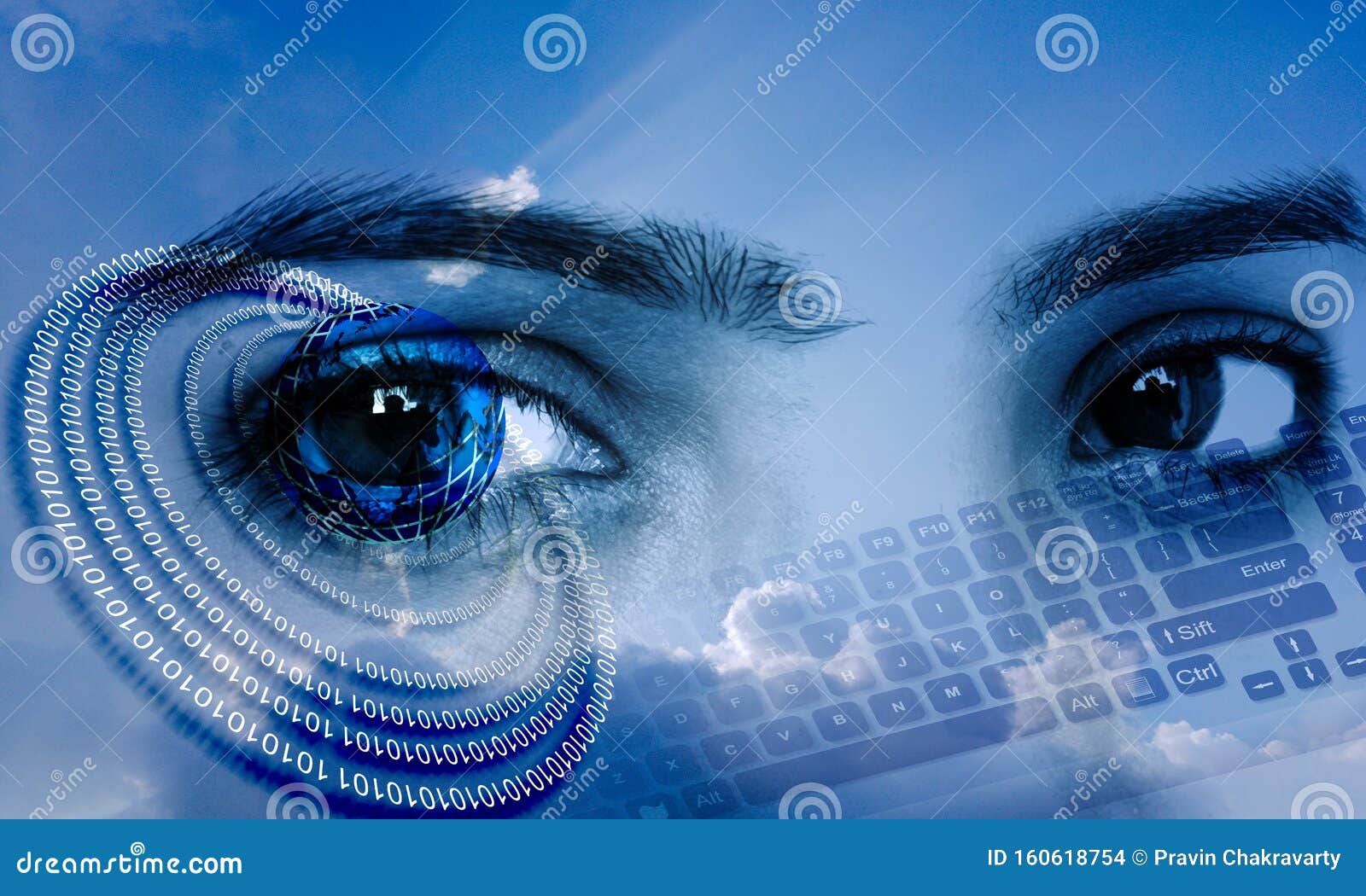 Eye Viewing Digital Information Represented by Ones and Zeros or Binary ...