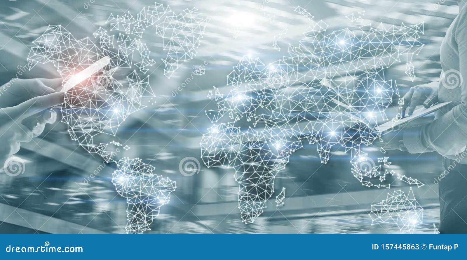 Technology Background. Global World Map on Virtual Screen Stock ...