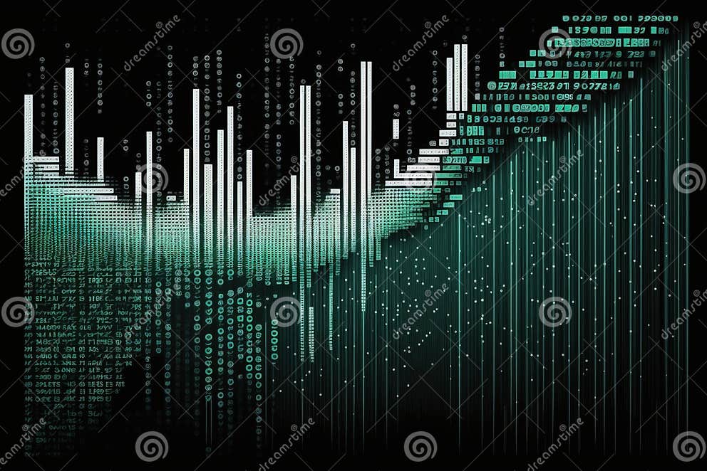 Technology Background with Graphs, Lines, Dots and Streaming of Binary ...