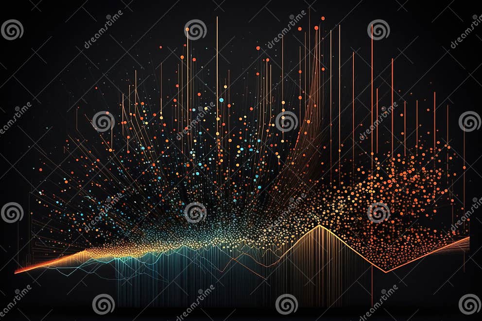 Technology Background with Graphs, Lines, Dots and Streaming of Binary ...