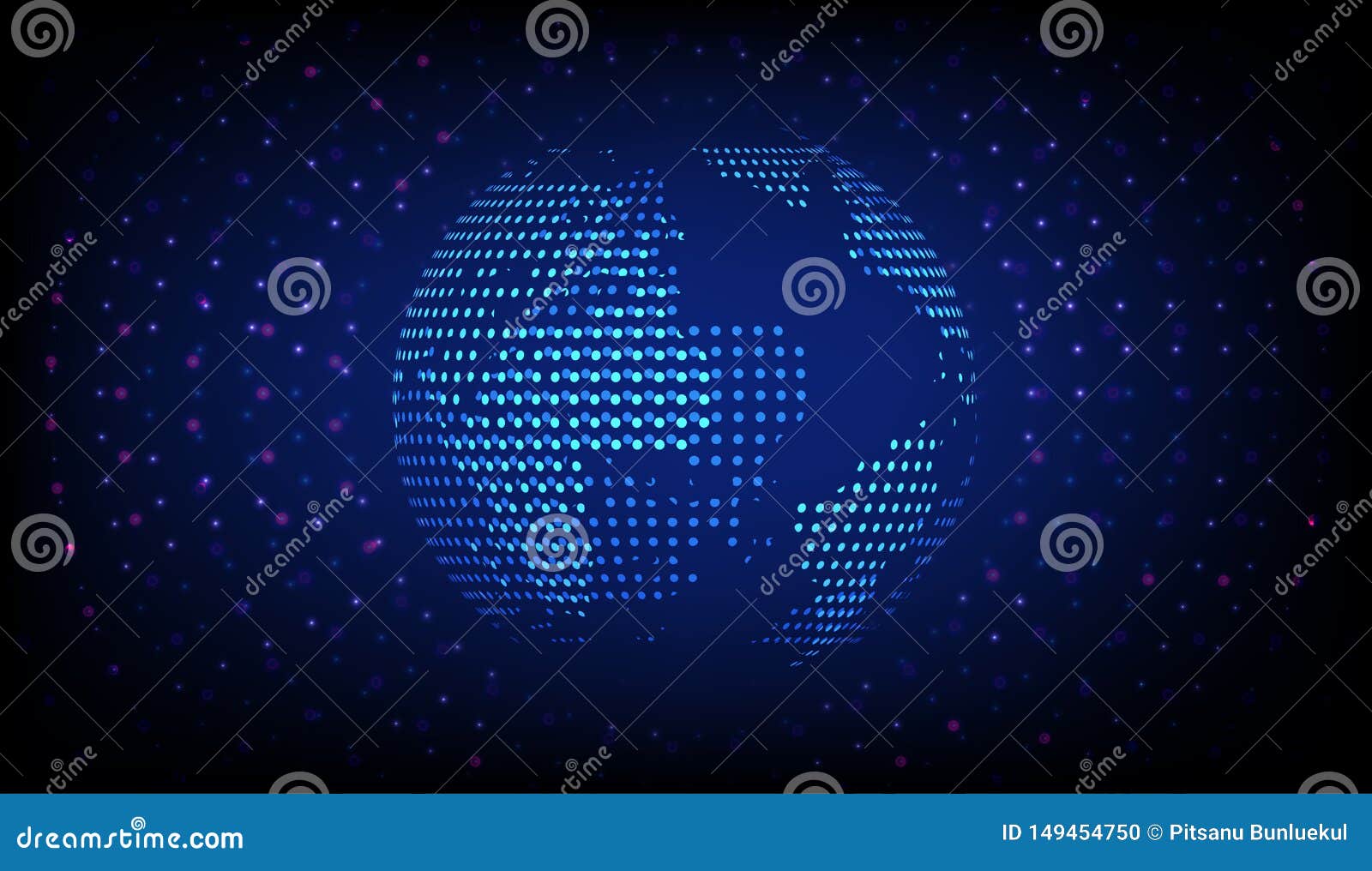 Technology Background, Light Dots in Globe Sphere on Dark Blue ...