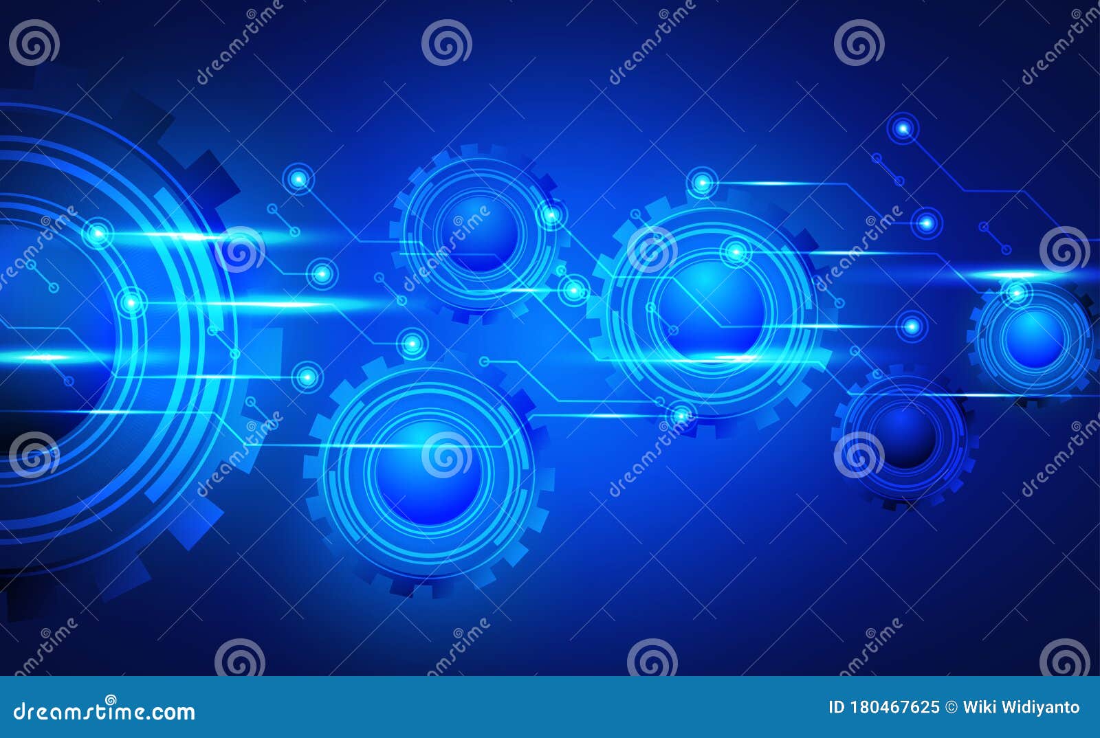 Technology Background. Neon Effect. Circuit Board Concept. Gear Wheel ...