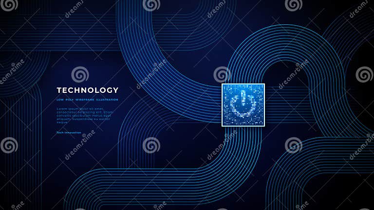 Technology Background. Power Button or Icon from Glowing Pixels Stock ...