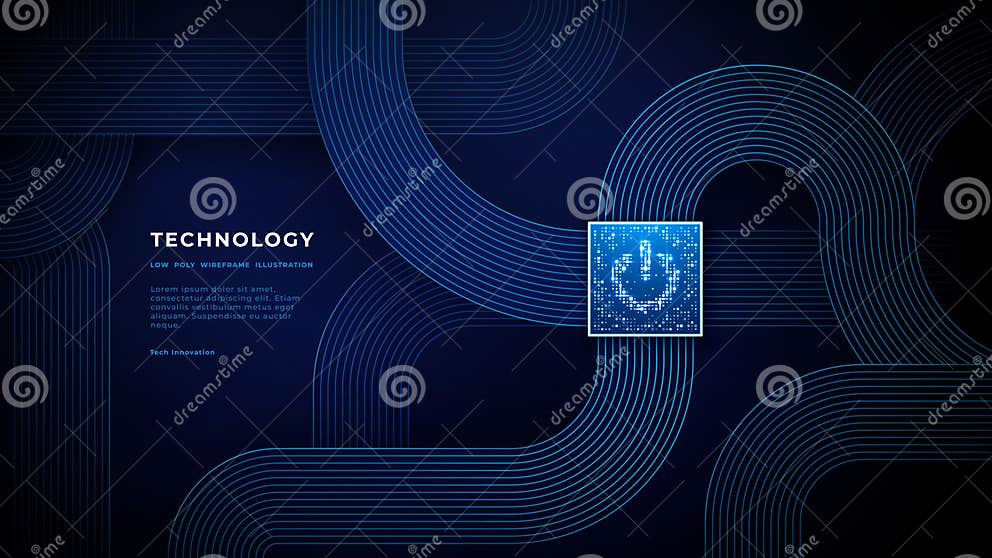 Technology Background. Power Button or Icon from Glowing Pixels Stock ...